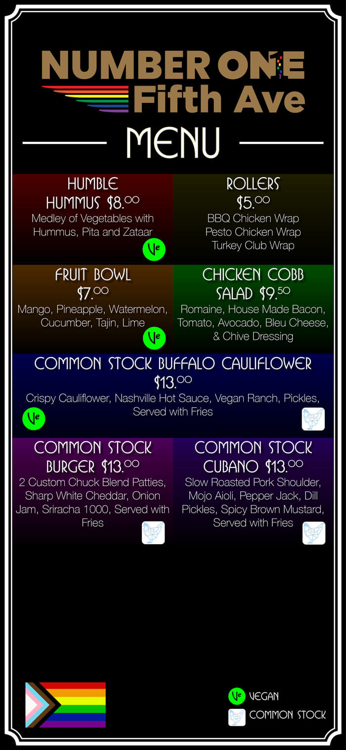 Menu | Number 1 Fifth Ave